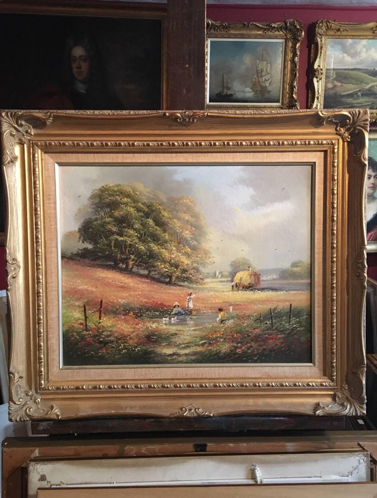 Ted Dyer - Loading the Hay Cart, Signed English Oil at 1stdibs
