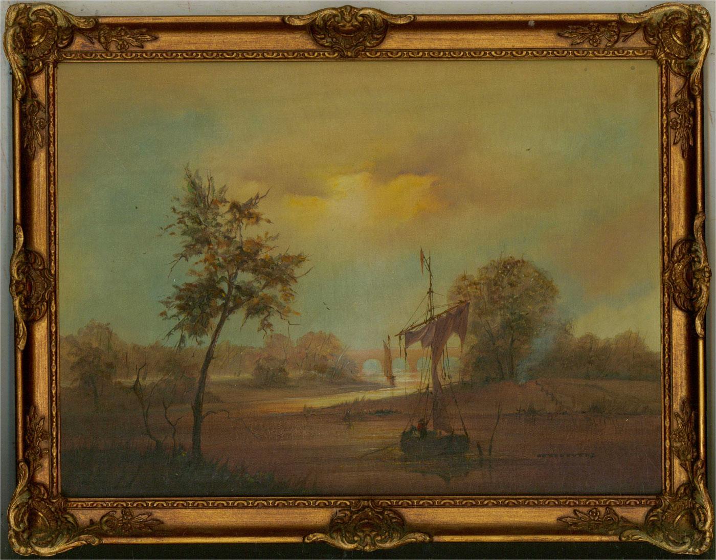 Ted Dyer - Ted Dyer - Contemporary Oil, River Scene with Bridge and ...