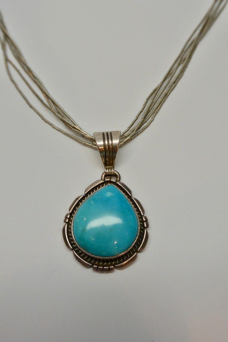 Ted Etsitty Navajo Turquoise Pendant On Liquid Silver Multi-Strand ...