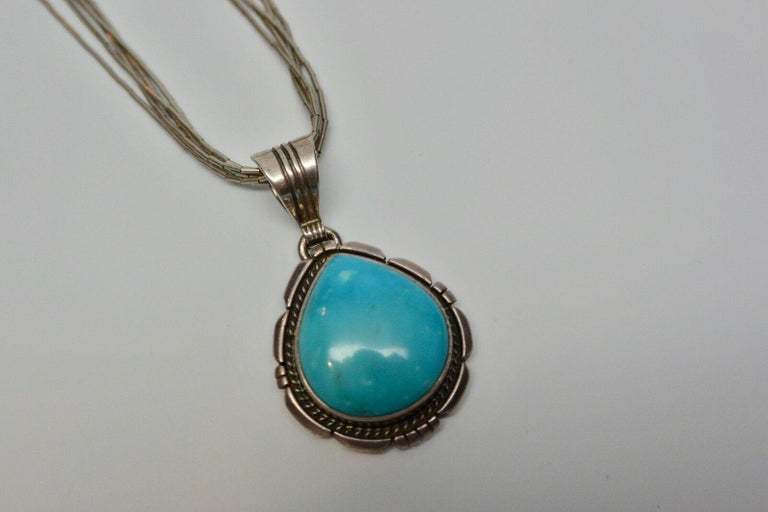 Ted Etsitty Navajo Turquoise Pendant On Liquid Silver Multi-Strand ...