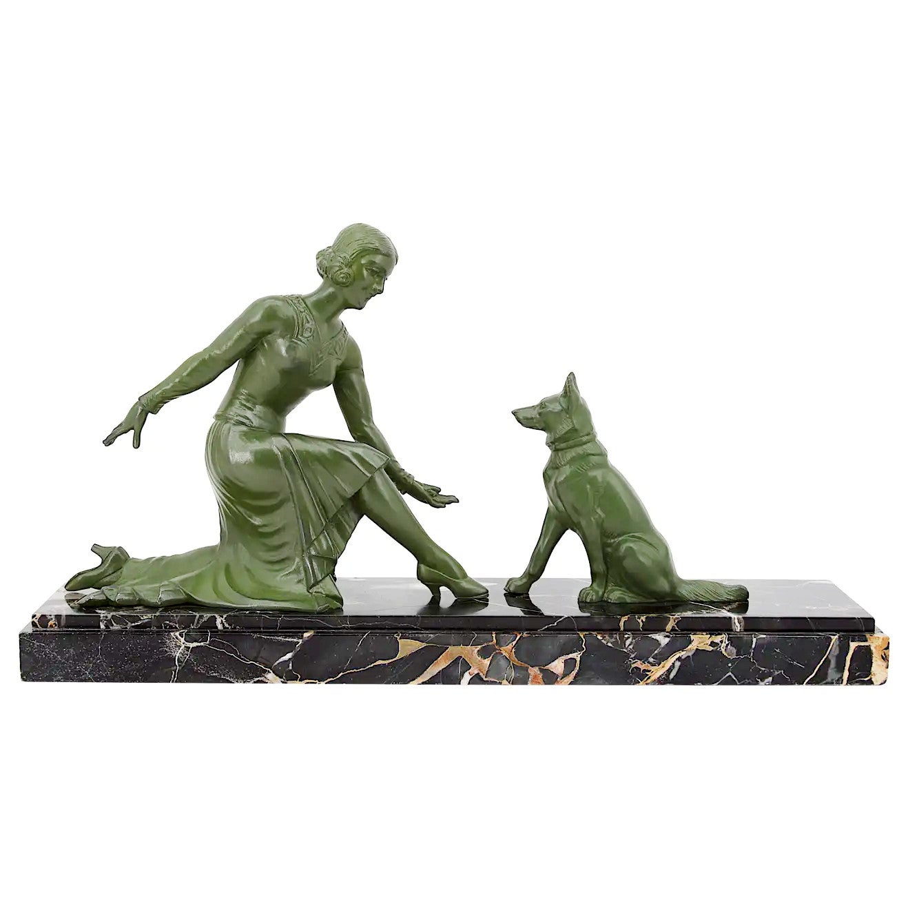 Marvelous Art Deco Lady with Fawn Sculpture, Alabaster, 1930s For Sale ...