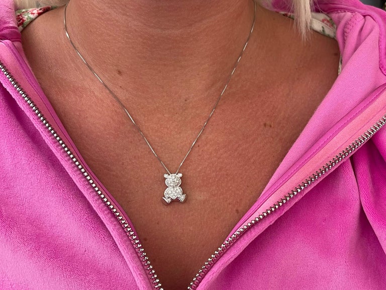 Teddy Bear Diamond Necklace in 18k White Gold For Sale at 1stDibs