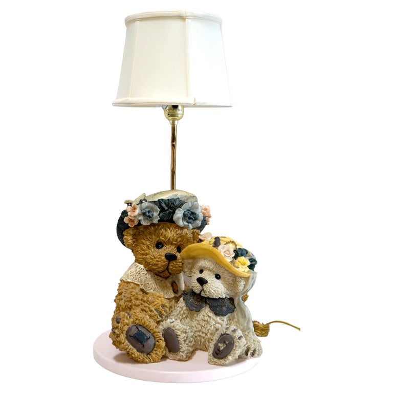 Teddy Bears Lamp on Pink Base with White Shade at 1stDibs