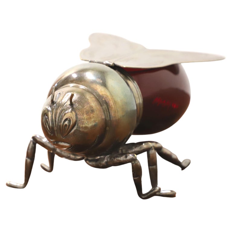 TEGHINI FIRENZE Italian Silver Plate and Ruby Glass Honey Bee Pot For ...