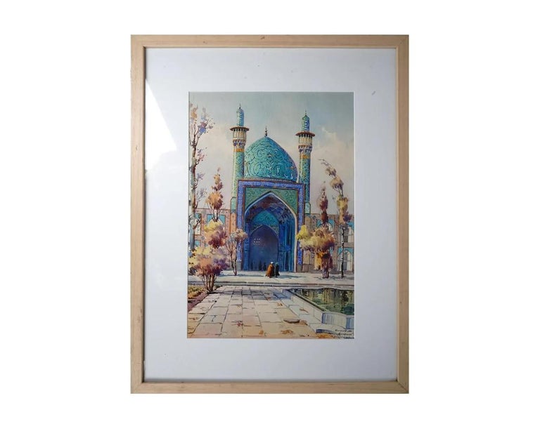 Tehran Mosque Watercolor Painting by Hayrapetian For Sale at 1stDibs