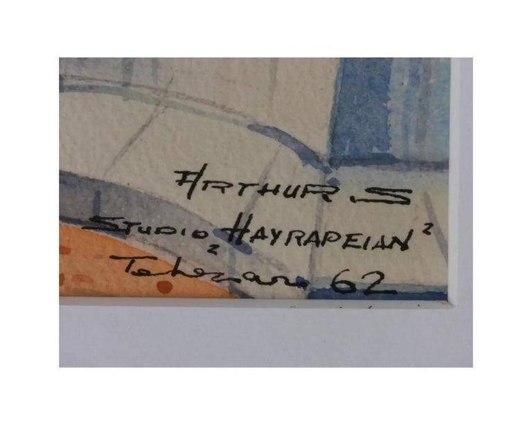 Tehran Mosque Watercolor Painting by Hayrapetian For Sale at 1stDibs