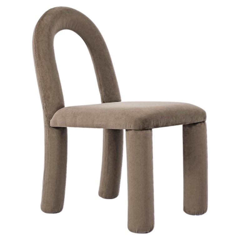 Temi Chair, Minimalist Taupe Velvet Dining Chair For Sale at 1stDibs