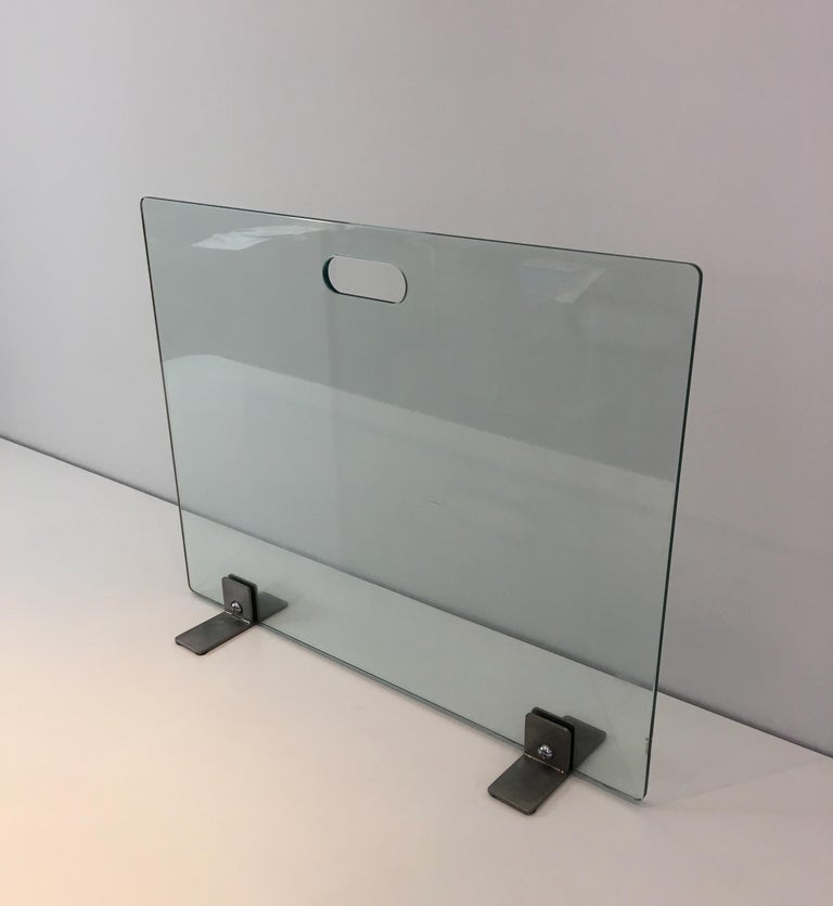 Tempered Glass Fire Place Screen with Brushed Steel Feet, French, circa ...