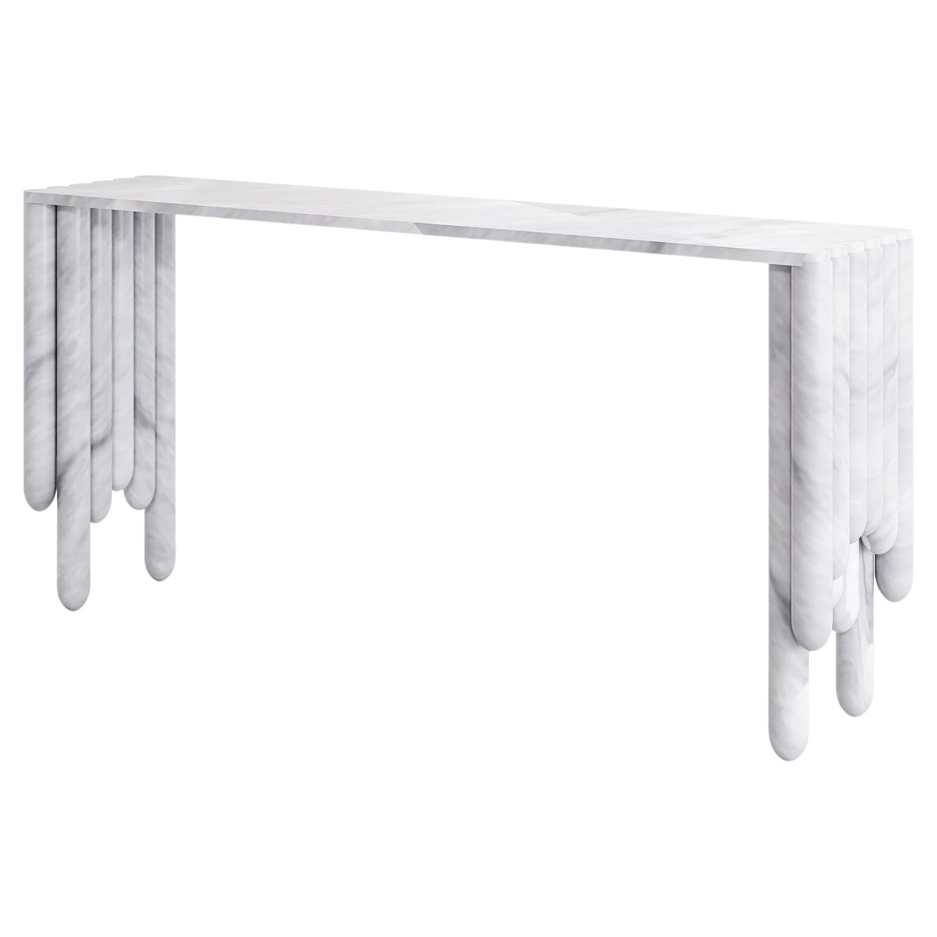 Modern Brutalist Console Table with White Marble and Polished Brass ...