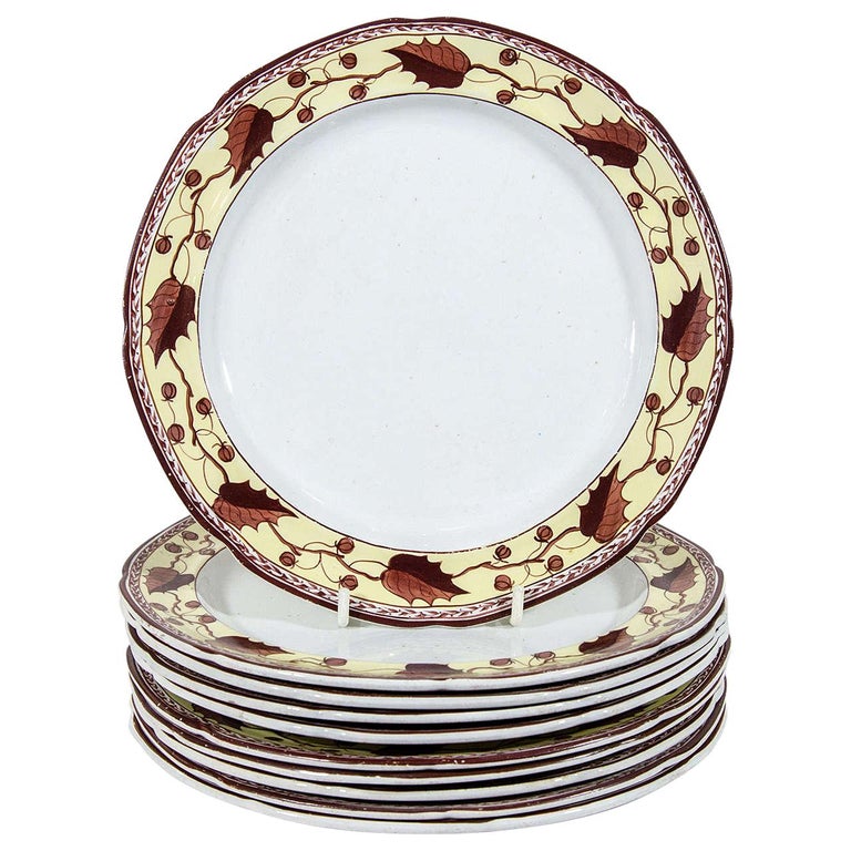 Ten Antique Creamware Dishes Border Brown and Yellow Made circa 1800 at ...