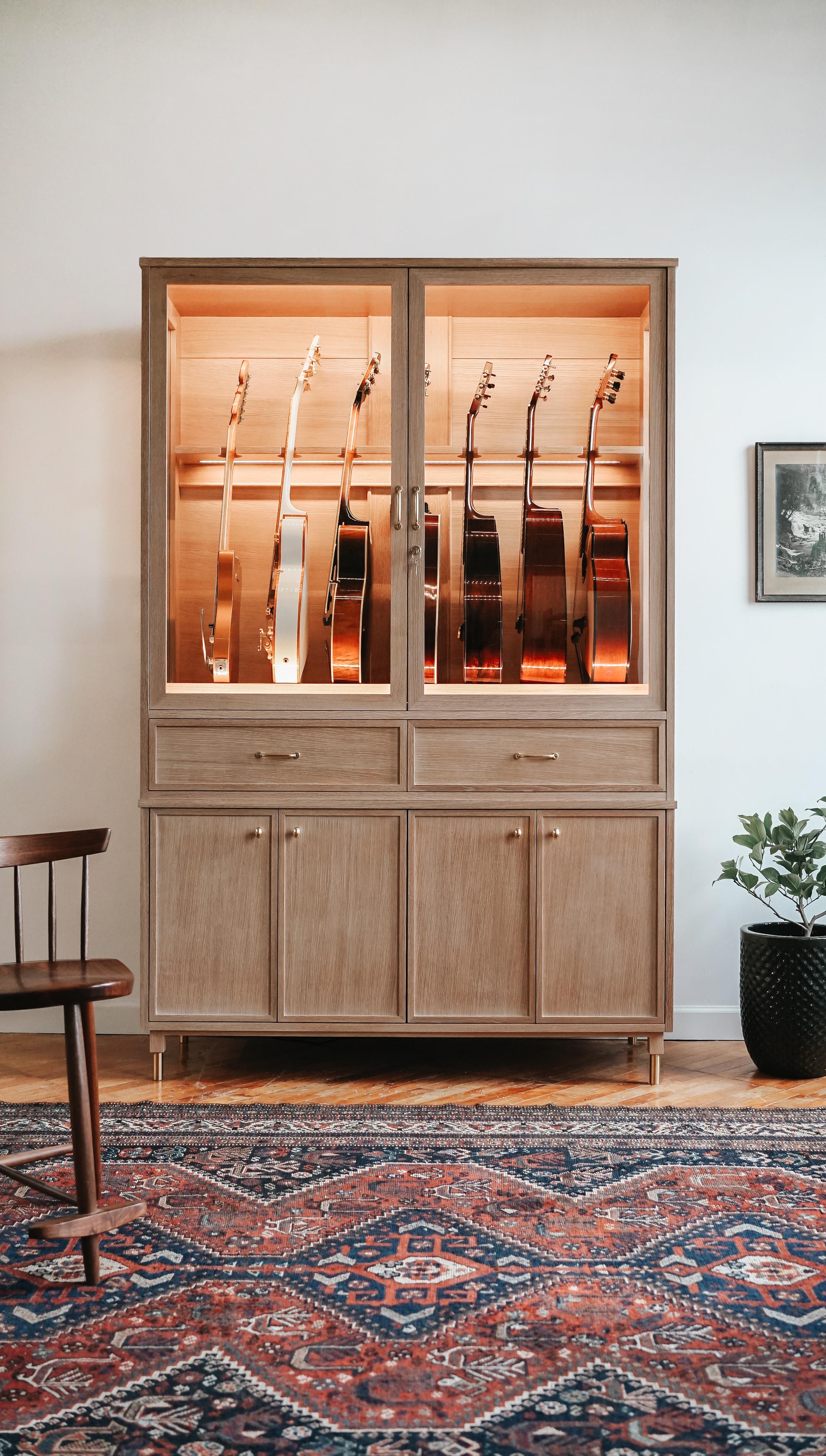 Guitar Cabinet, Ten Instrument Display, Humidor, Amplifier and Gear ...