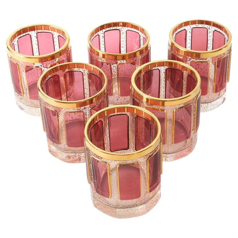Six Moser Gilt Enamelled Pink Panelled Whisky Service For Sale at 1stDibs
