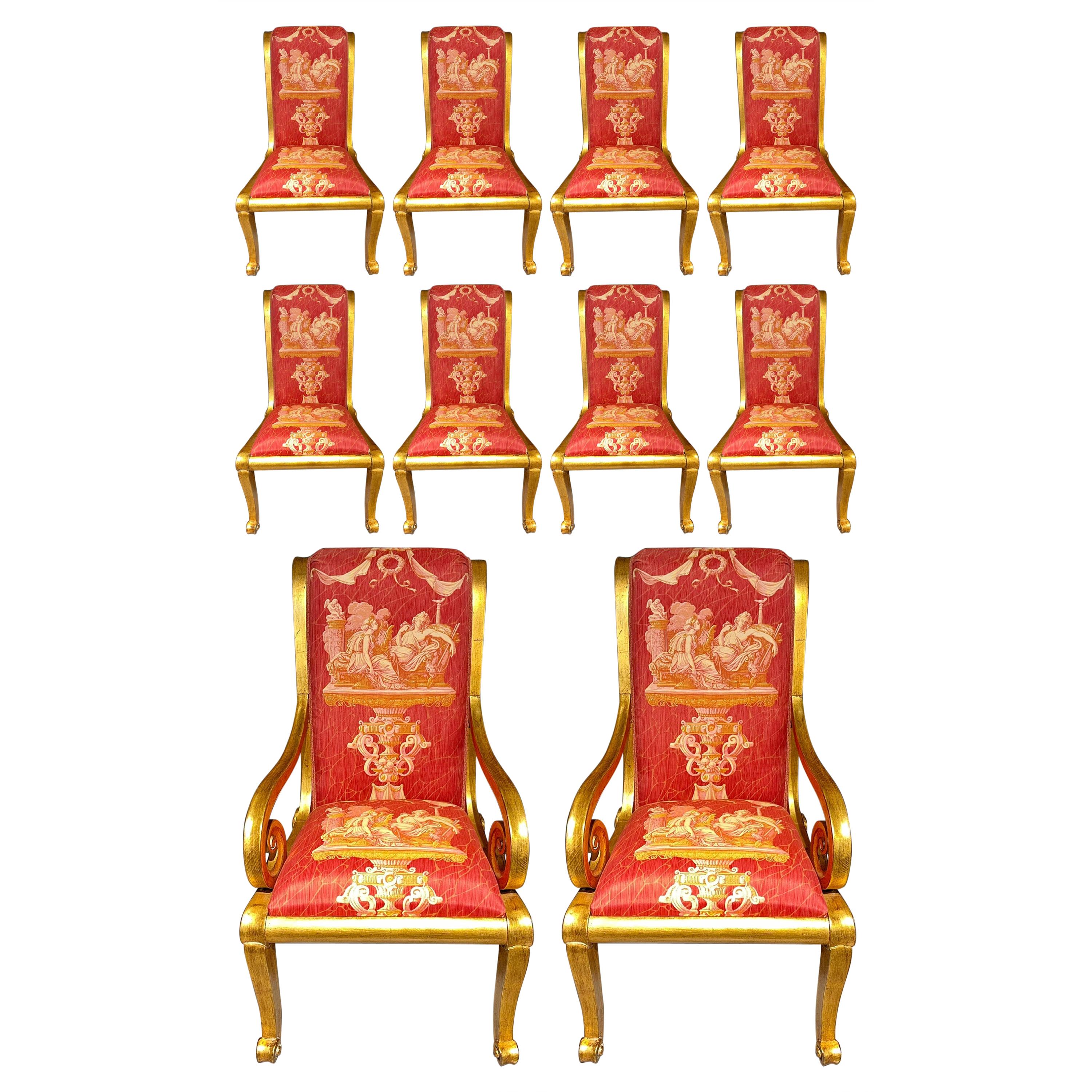 Ten Neoclassical Dining Chairs in Fine Versace Style Fabric at 1stDibs