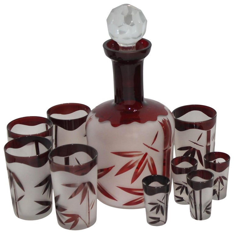 Ten-Piece Bohemian Glass Decanter Set at 1stDibs