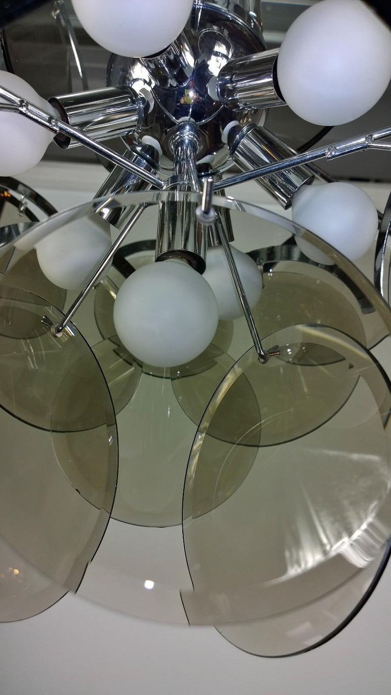 Ten Torchère Multi Smoked Beveled Glass Discs and Chrome Plate Frame ...