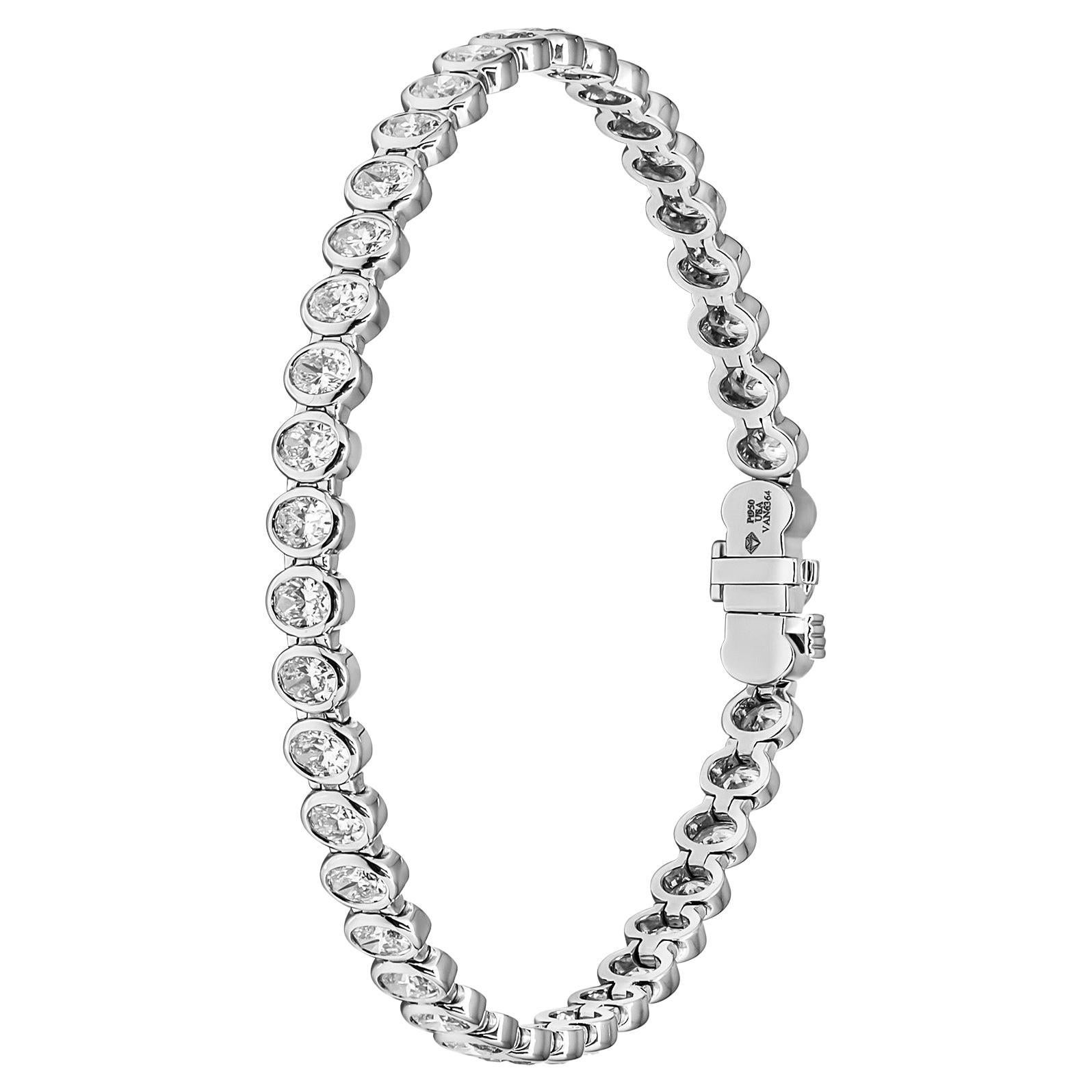 Tennis Bracelet with Bezel Set Oval Diamonds in Platinum For Sale at 1stDibs