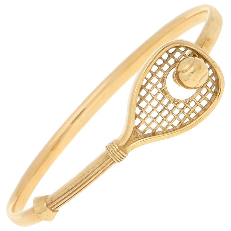 Tennis Racket and Ball Bangle Bracelet in 9ct Yellow Gold at 1stDibs ...