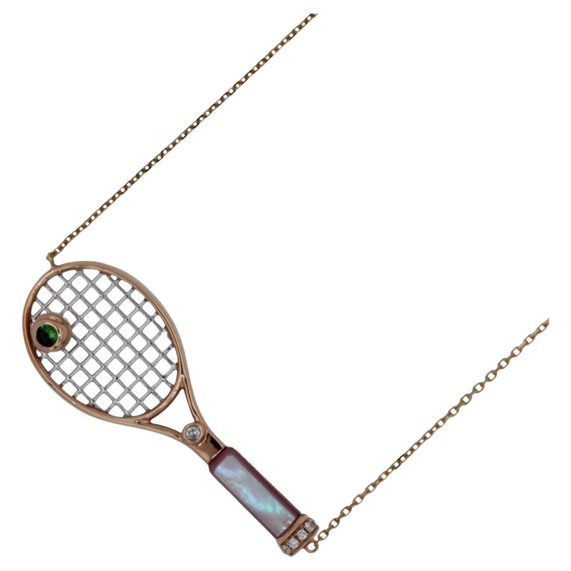Tennis Racket Necklace White Mother of Pearl For Sale at 1stDibs