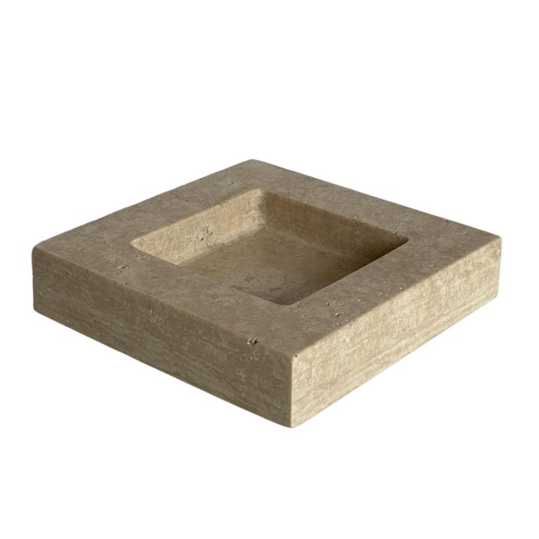 Teo Catch, Small Square Dish in Beige Travertine by Anastasio Home For ...