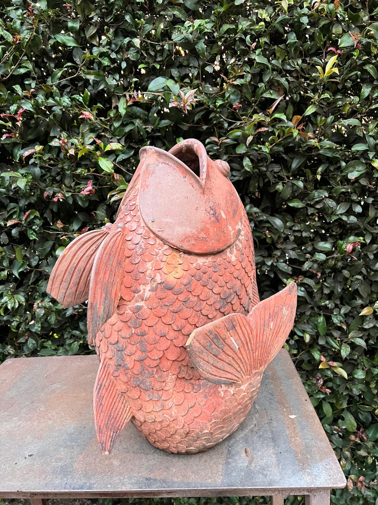 Terra Cotta Koi Fish Planter Garden Ornament For Sale at 1stDibs