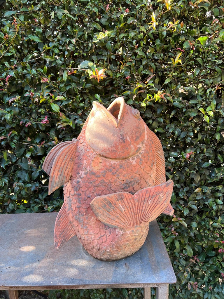 Terra Cotta Koi Fish Planter Garden Ornament For Sale at 1stDibs