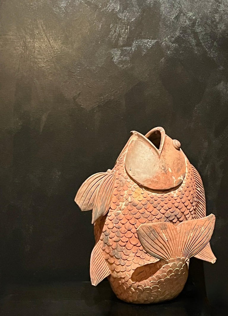 Terra Cotta Koi Fish Planter Garden Ornament For Sale at 1stDibs