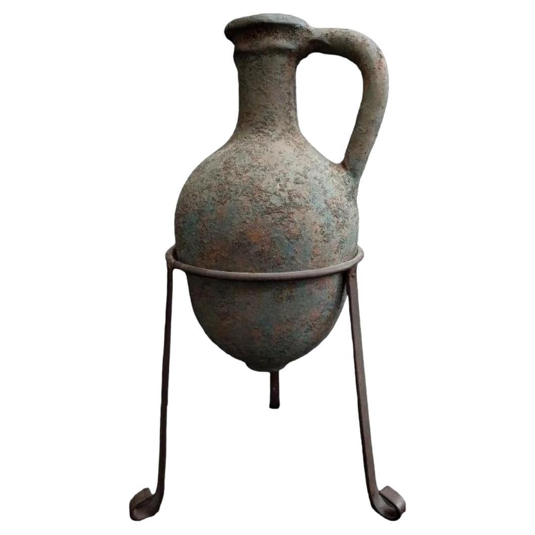 Terra Cotta Vase On Metal Three legged Stand For Sale at 1stDibs