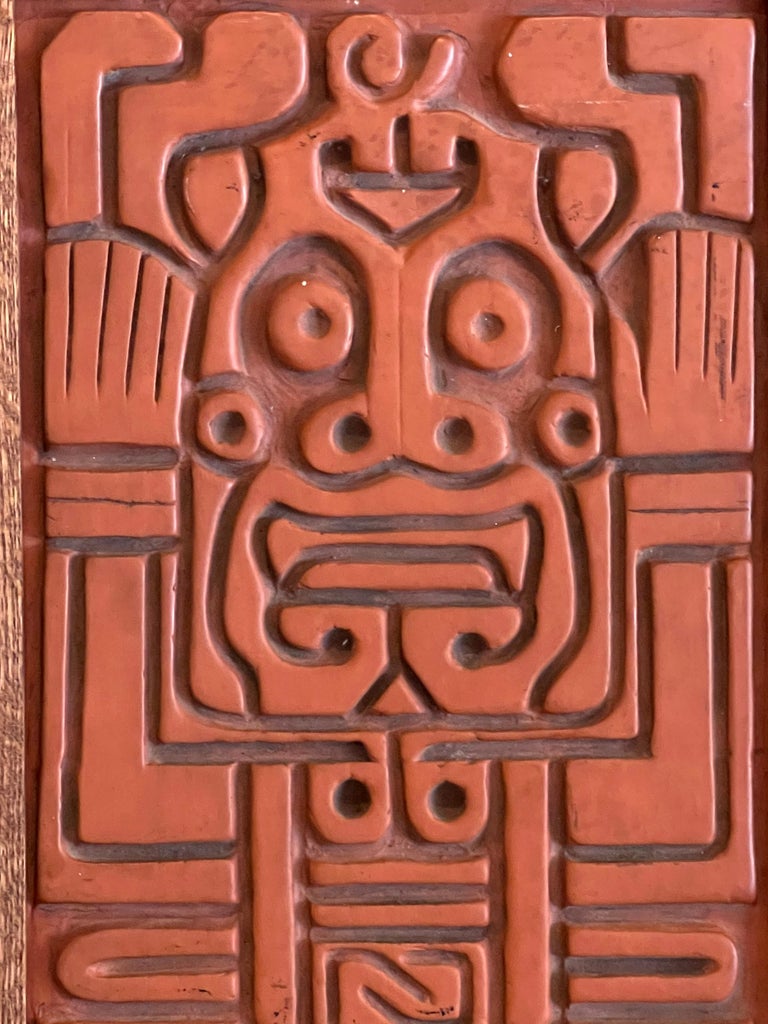 Terra Cotta Wall Sculpture with Mayan Design For Sale at 1stDibs