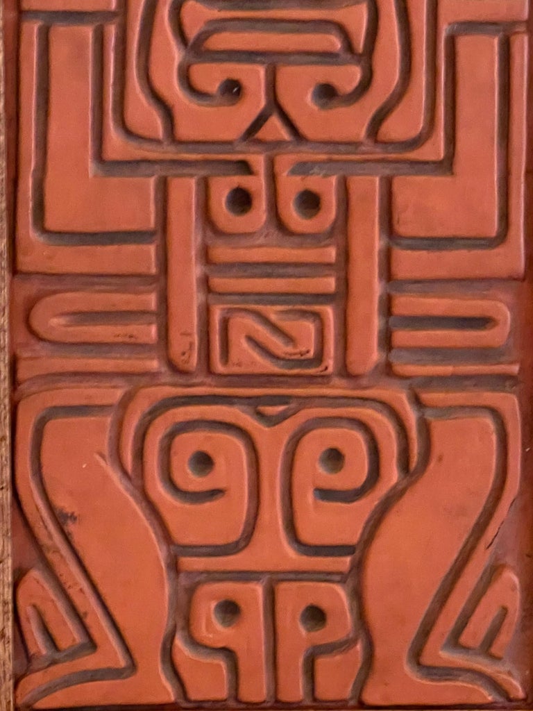 Terra Cotta Wall Sculpture with Mayan Design For Sale at 1stDibs