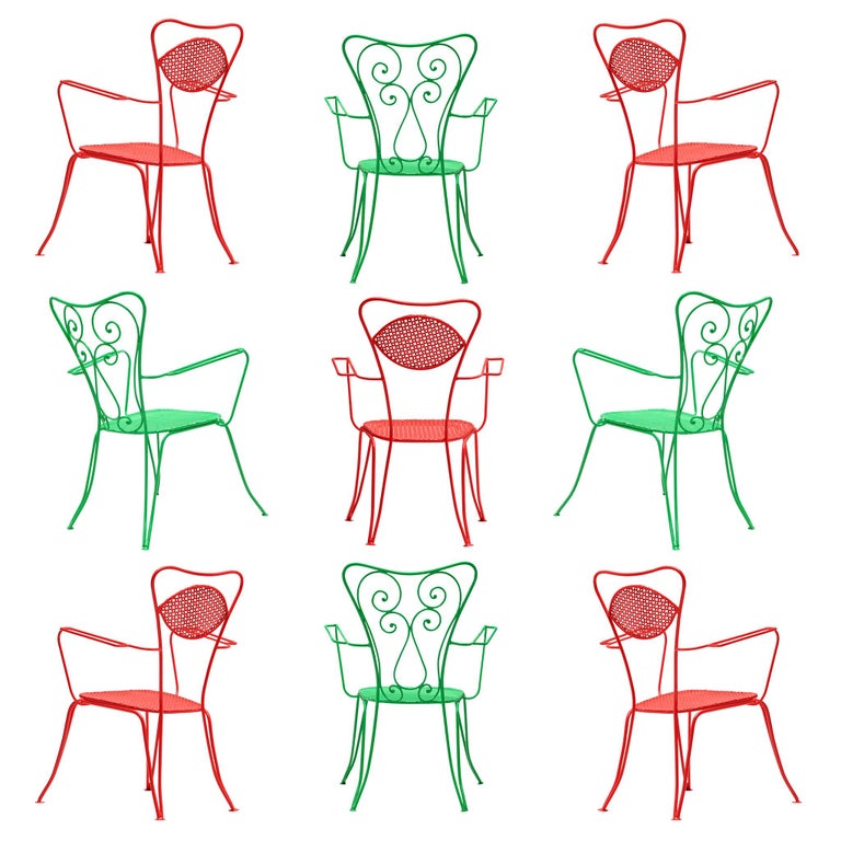 Large Set of Italian Patio Chairs in Red and Green Lacquered Steel For ...