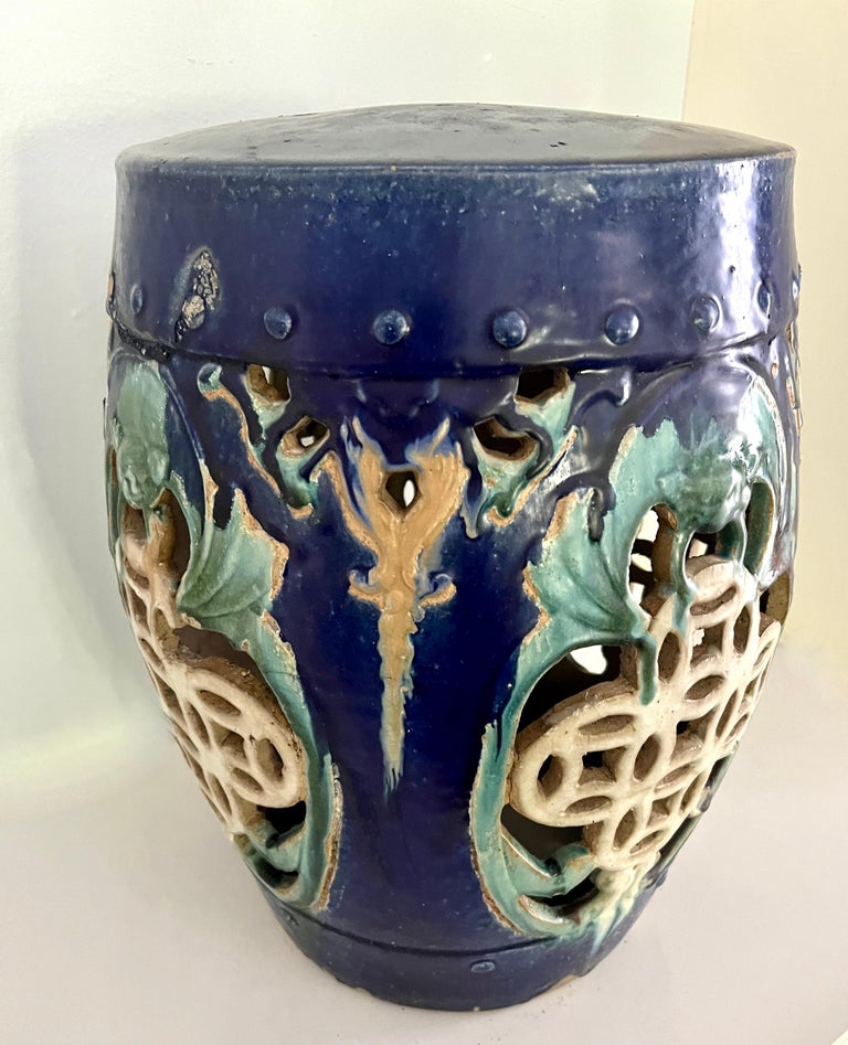 Terracotta Asian Inspired Garden Stool Table or Stand For Sale at 1stDibs