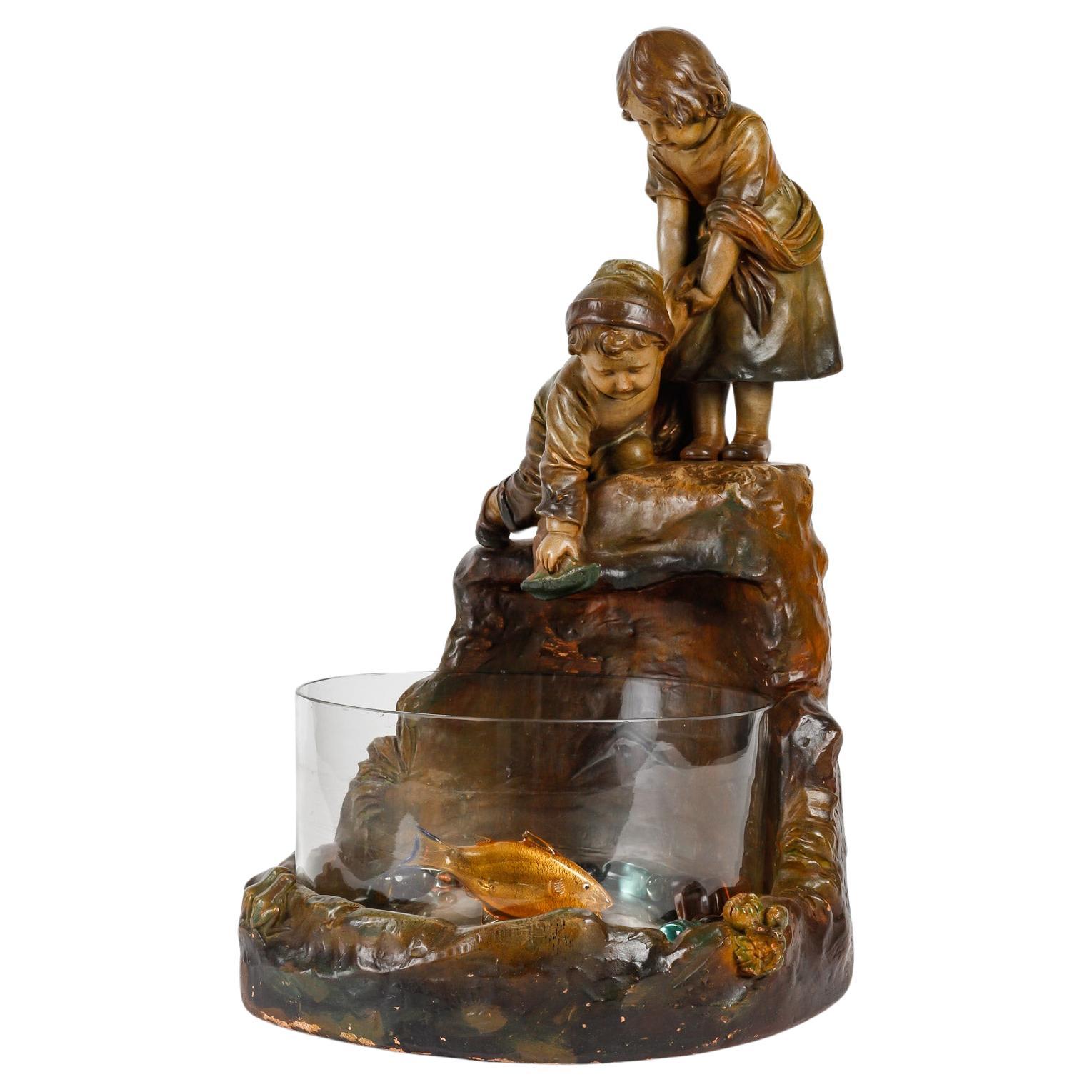 Terracotta Fish Tank and Crystal Bowl, 1930. For Sale at 1stDibs