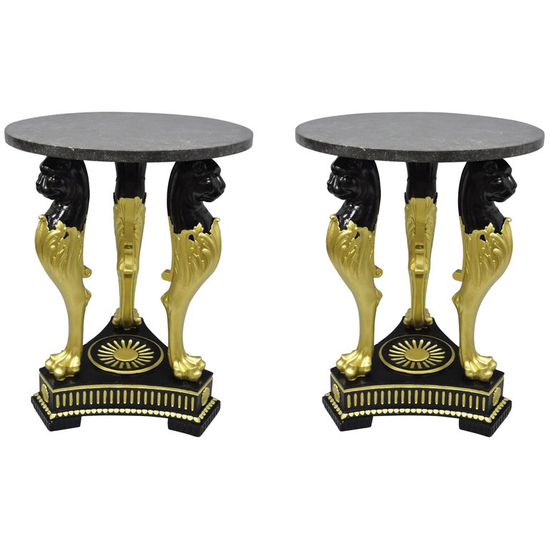 Pair of Terracotta and Granite French Empire Black and Gold Lion Center ...