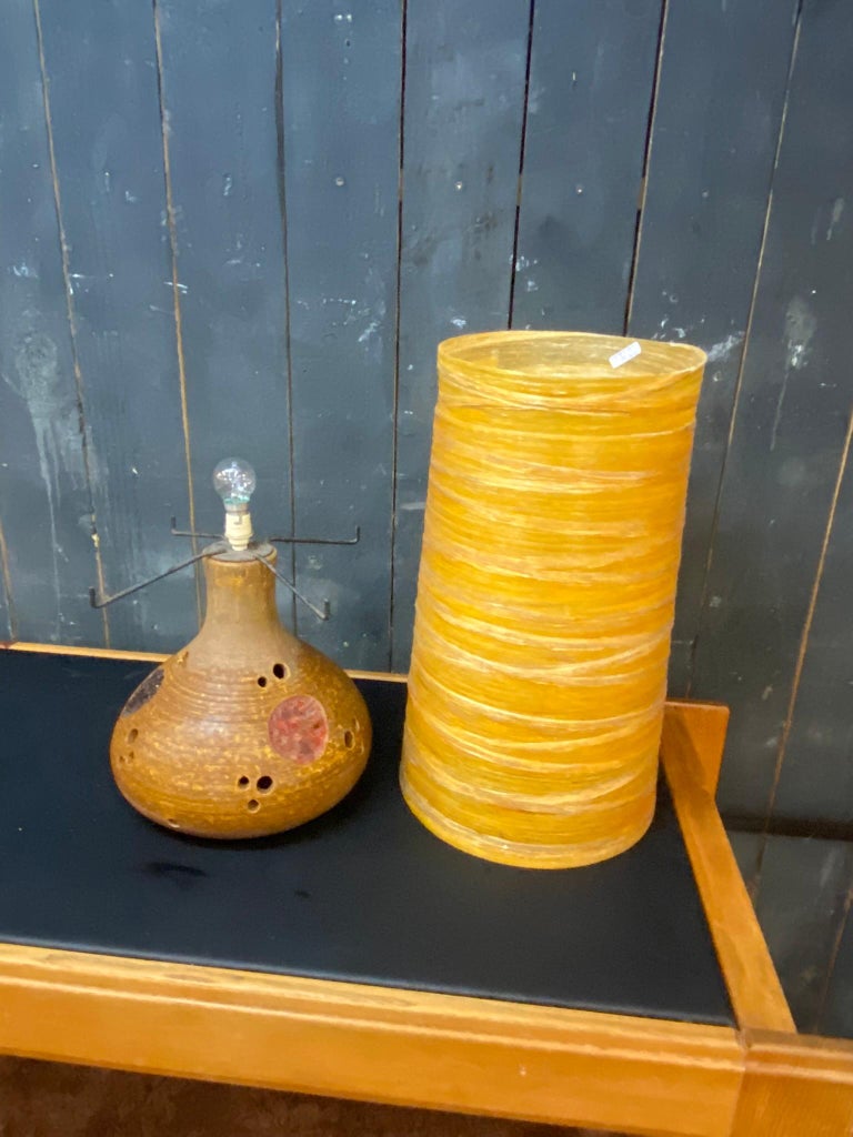 Terracotta Lamp and its Original Lampshade in Colored Resin, Also with ...