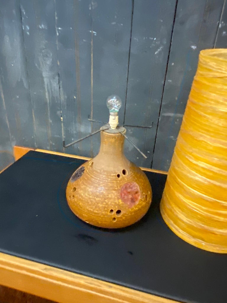 Terracotta Lamp and its Original Lampshade in Colored Resin, Also with ...