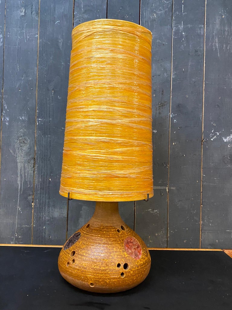 Terracotta Lamp and its Original Lampshade in Colored Resin, Also with ...