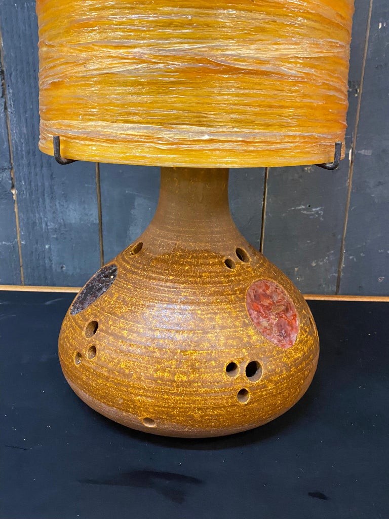 Terracotta Lamp and its Original Lampshade in Colored Resin, Also with ...