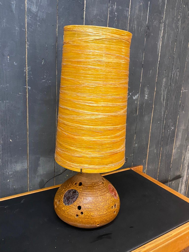 Terracotta Lamp and its Original Lampshade in Colored Resin, Also with ...