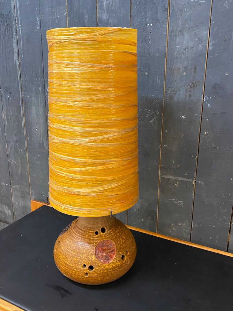 Terracotta Lamp and its Original Lampshade in Colored Resin, Also with ...