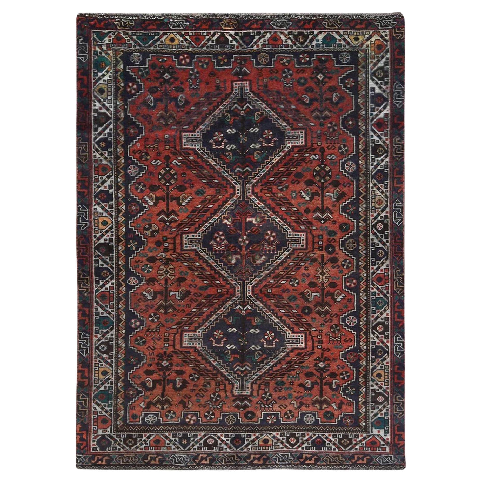 Terracotta Red Vintage Persian Husainabad Hand Knotted Worn Wool ...