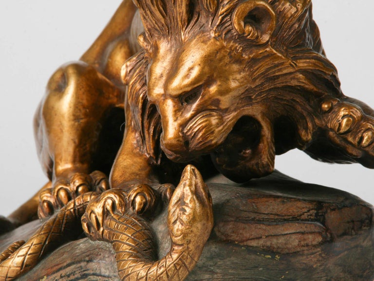 Terracotta Statue Lion Fighting Snake by A. Fagotto, 1920-1930 at ...