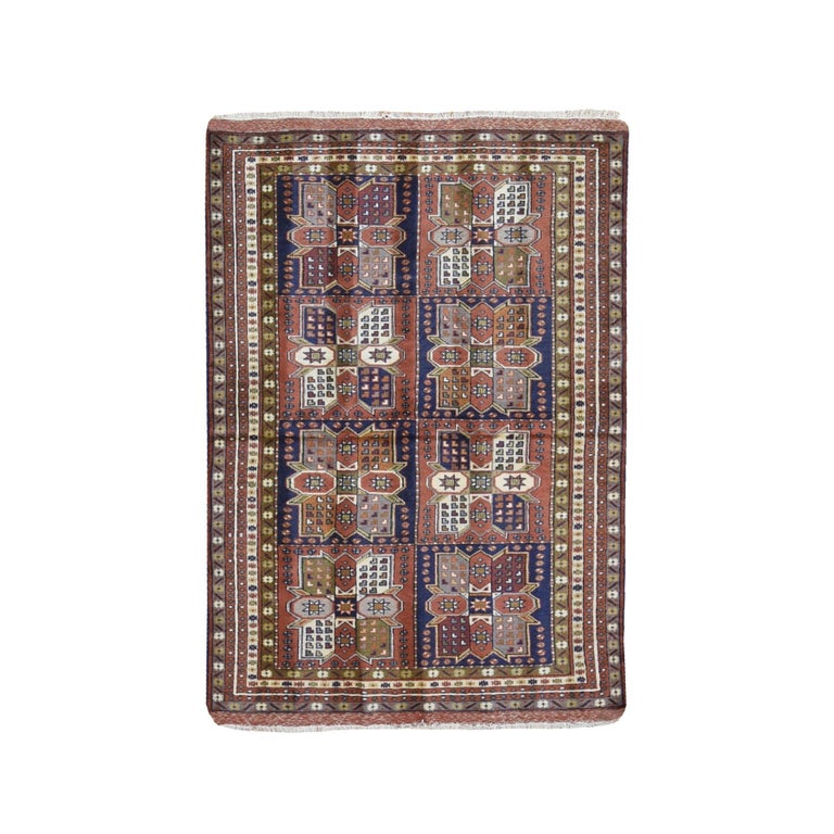 Terracotta Vintage Persian Abadeh Block Design Pure Wool Hand Knotted ...