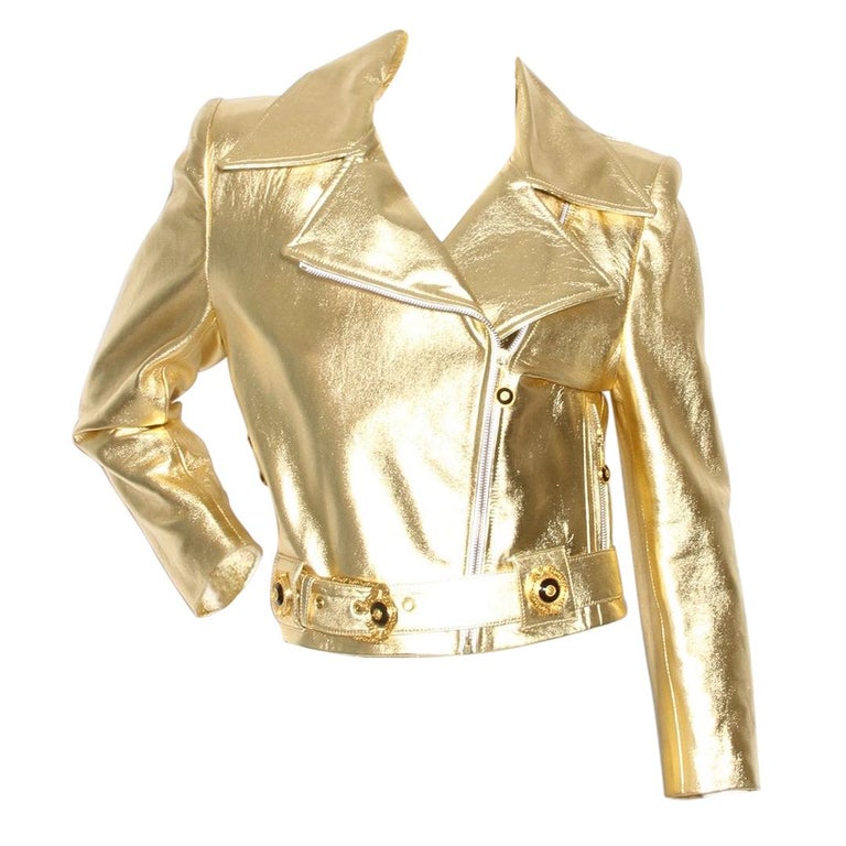 Terry Gold Moto Jacket For Sale at 1stDibs | gold crop jacket