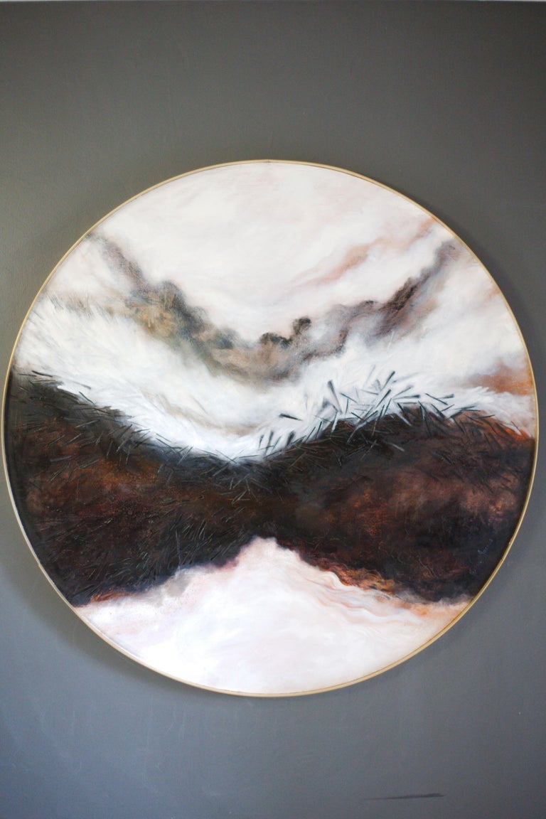 Tertia Jacobs - Round Abstract Oil on Board Painting "Transparency ...