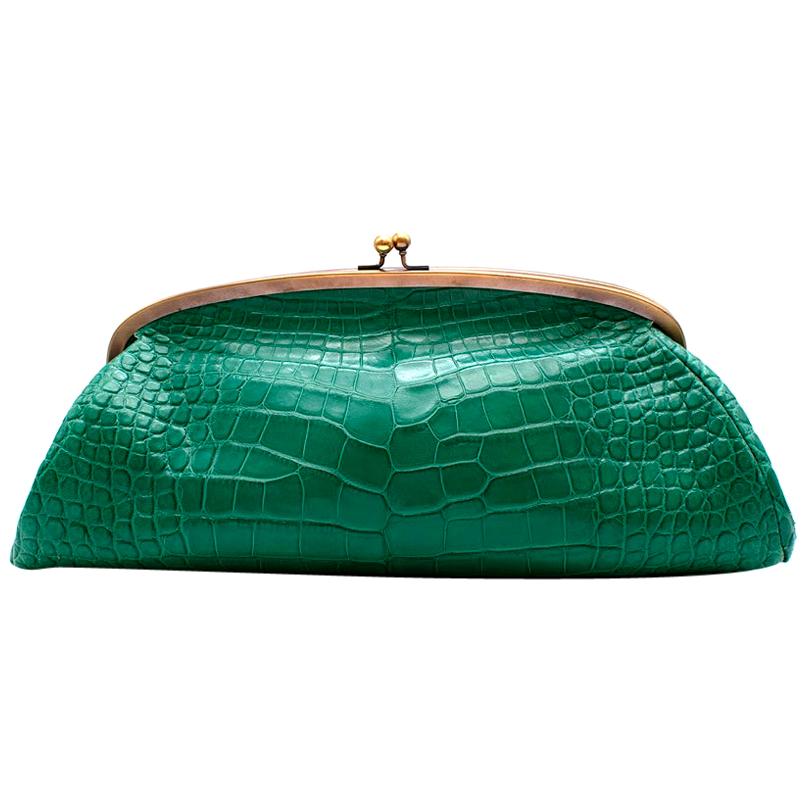 Tess Van Ghert Green Wild American Alligator Clasp Monica Clutch For ...