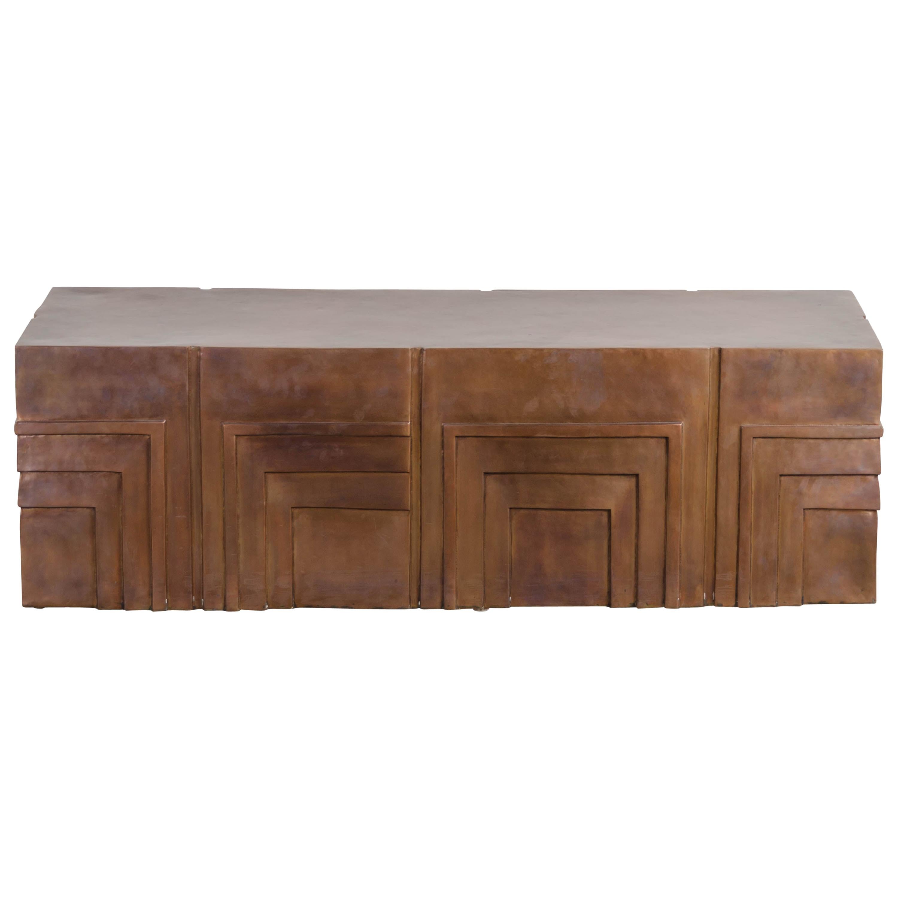 Long Woodgrain Bench - Antique Copper by Robert Kuo, Limited Edition ...