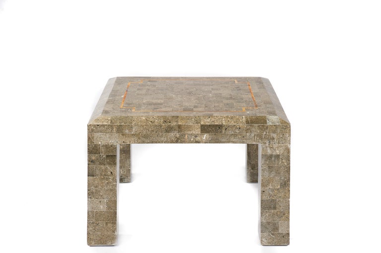 Tesselated fossil stone and inlaid brass coffee table by Maitland Smith ...