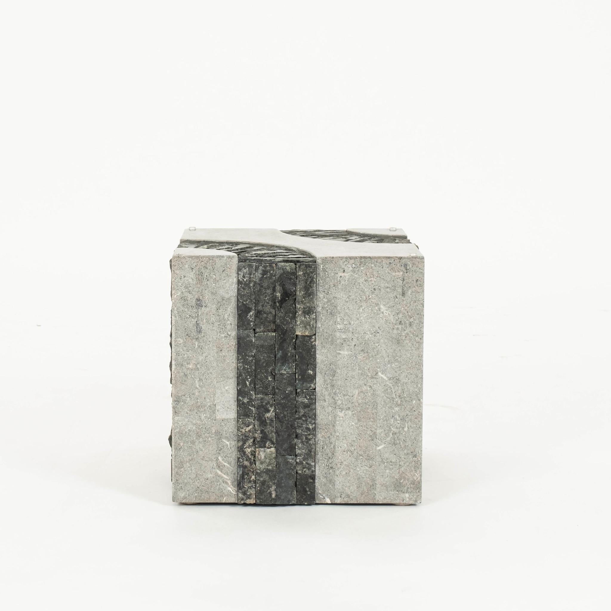 Tessellated Black White Gray Stone Cube Occasional Table For Sale at ...