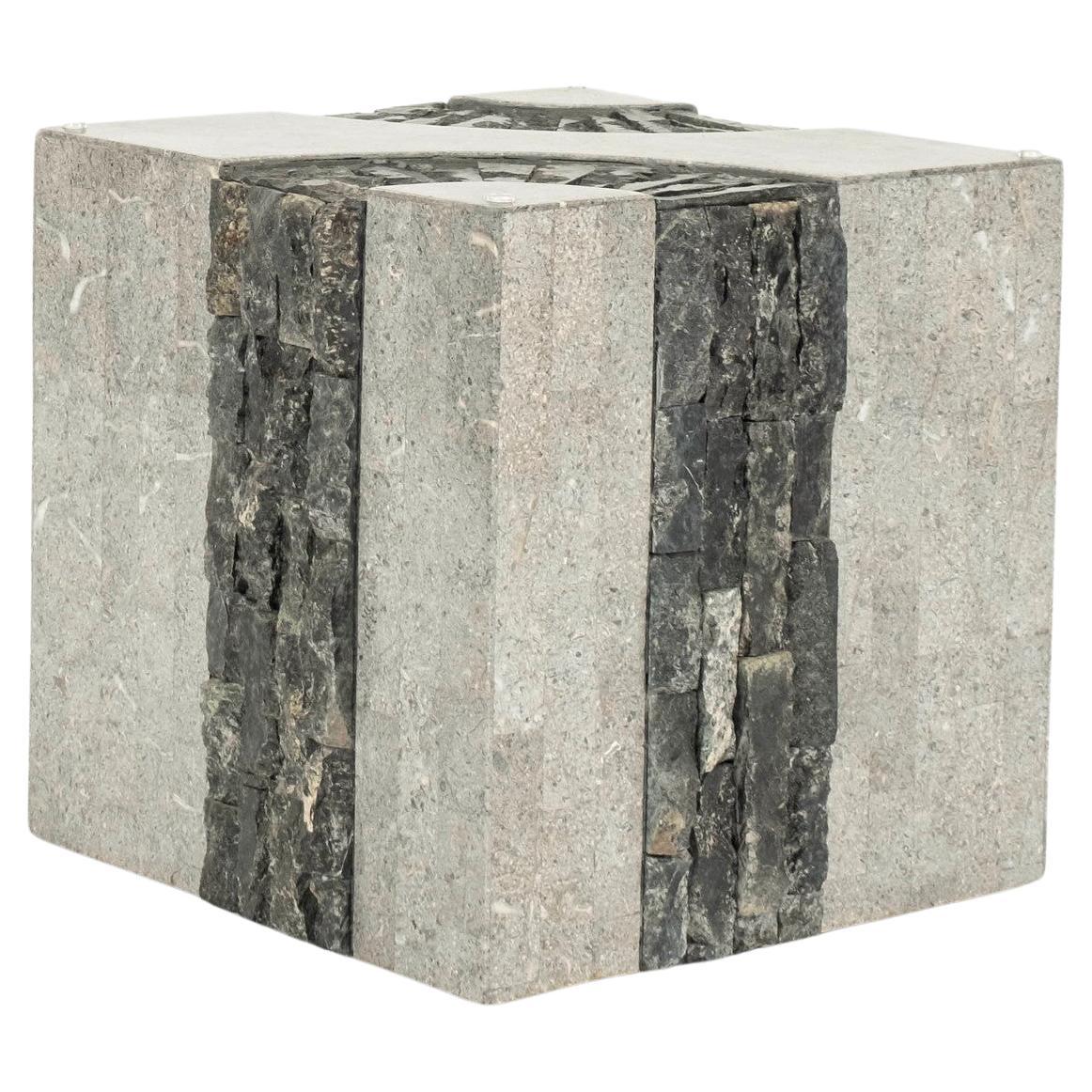 Tessellated Black White Gray Stone Cube Occasional Table For Sale at ...