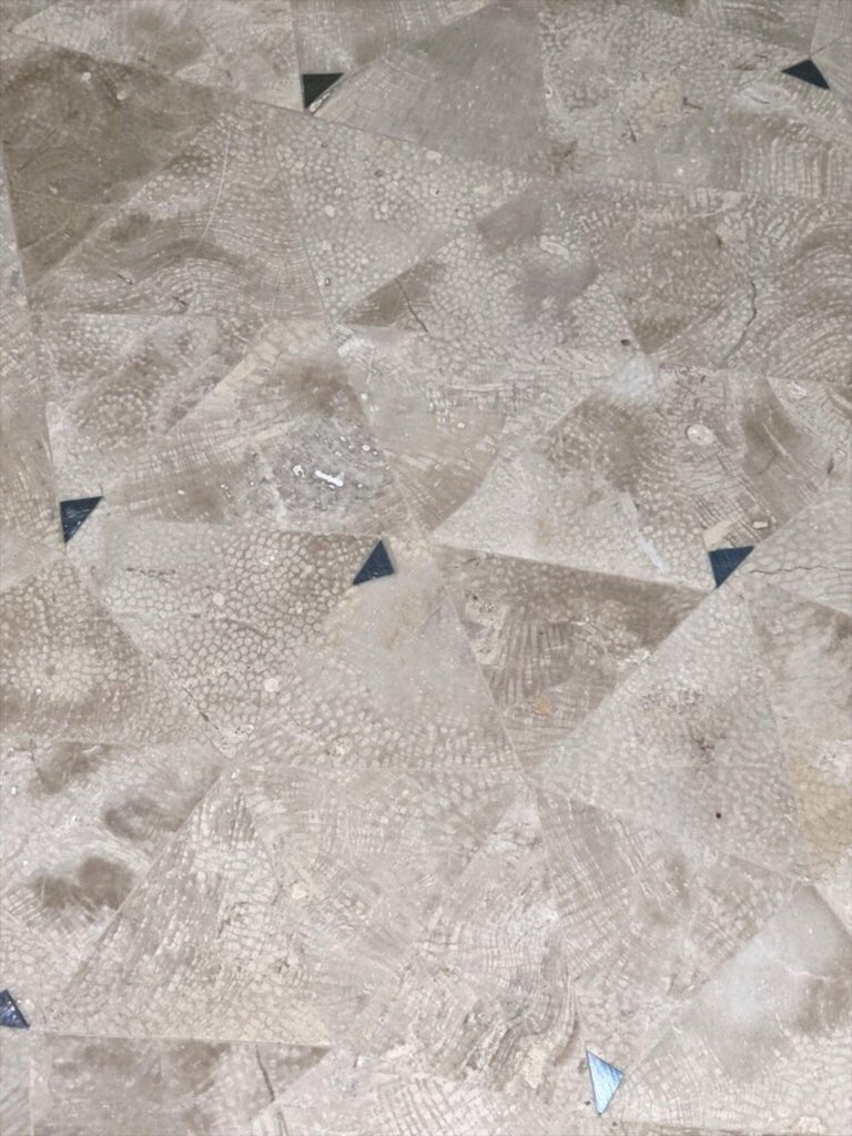 Tessellated Fossil Stone Game Table with Silver Triangle Inlays For ...